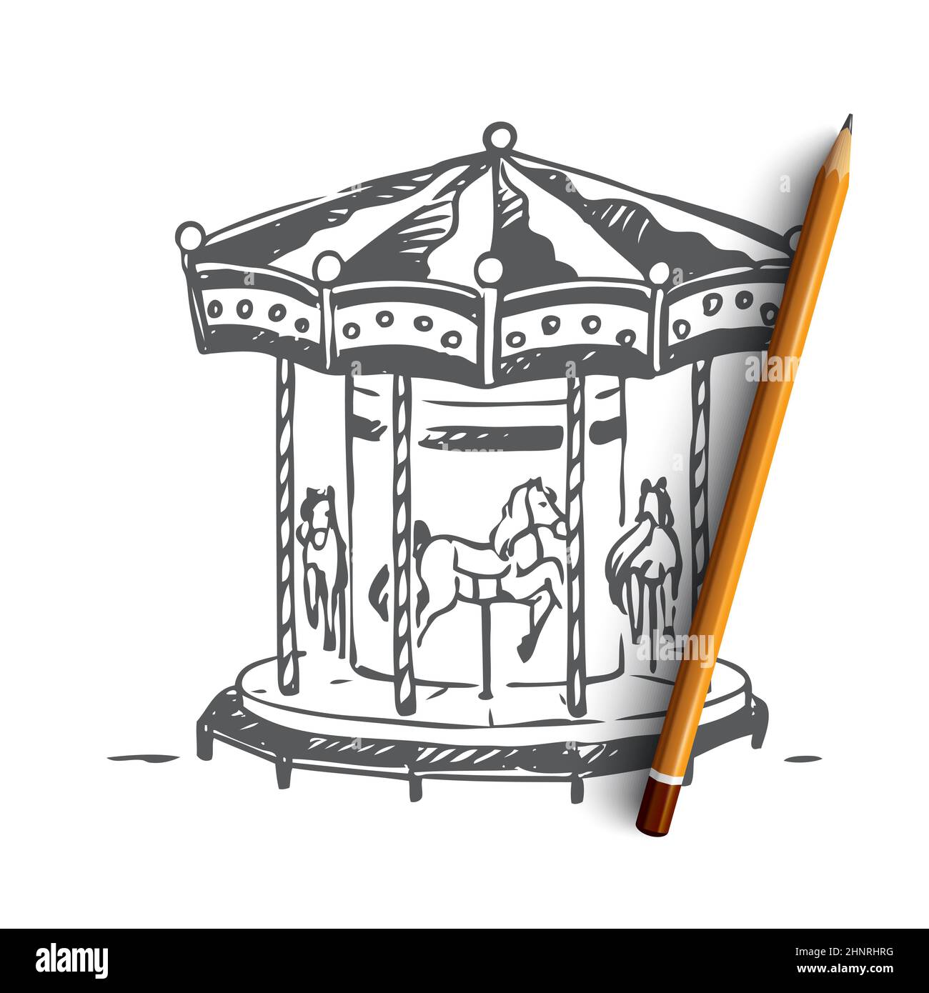 Attraction, carousel, fun, entertainment, park concept. Hand drawn ...