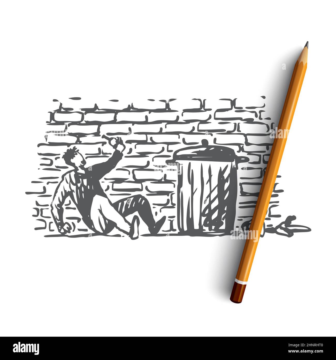 Alcoholism, man, drunk, bottle, tired concept. Hand drawn drunk man ...