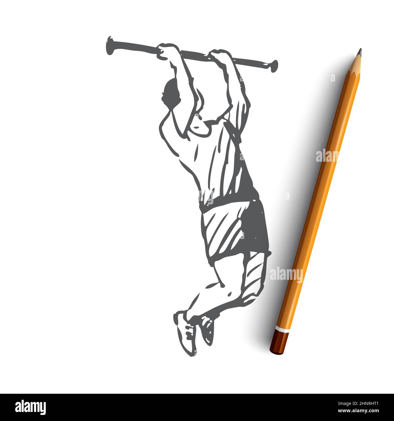 Exercise, man, pull up, sport, bodybuilding concept. Hand drawn man ...