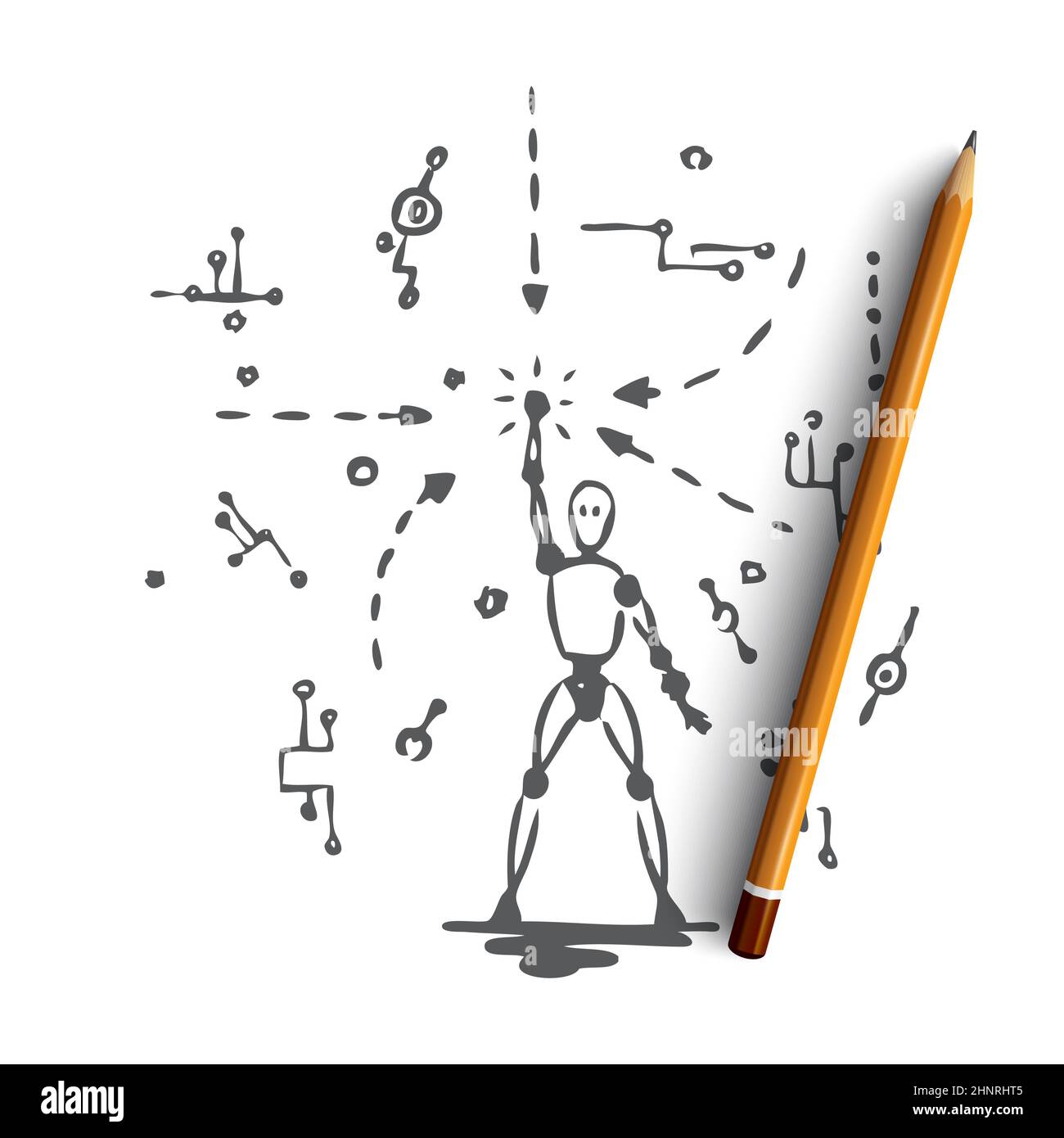 Robot, technology, data, android, digital concept. Hand drawn android ...