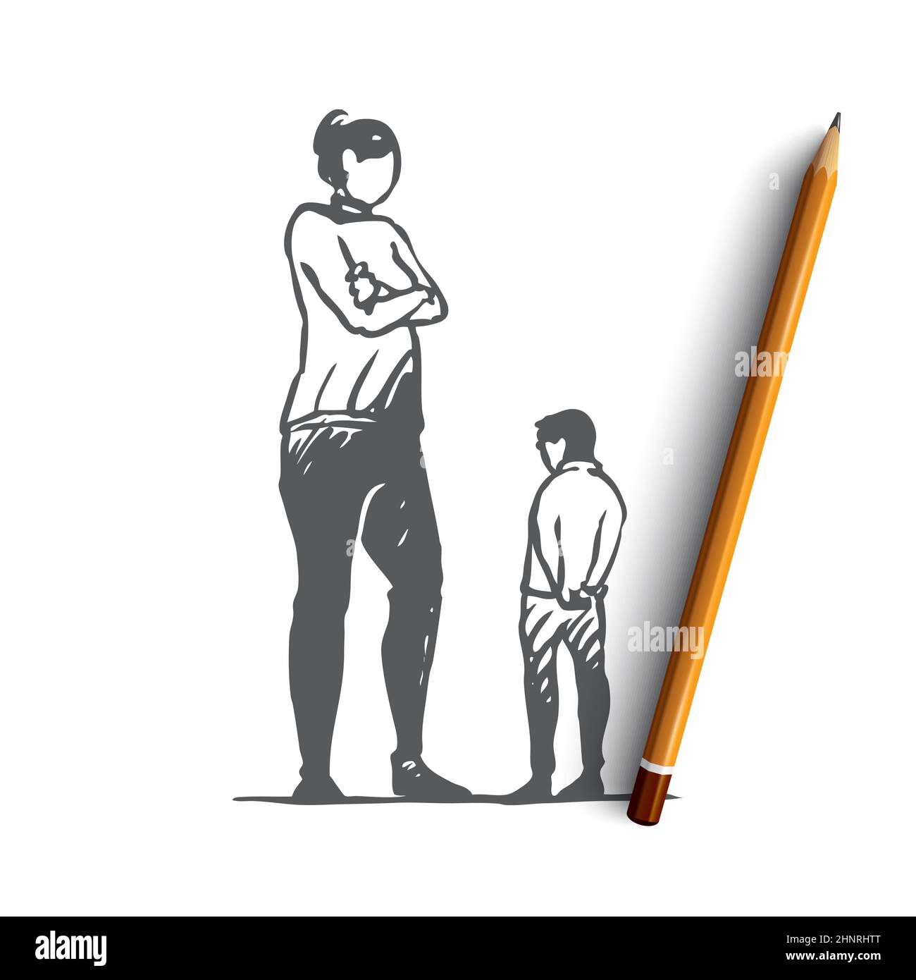 Son, mother, angry, parent, upset concept. Hand drawn mother scolds her ...