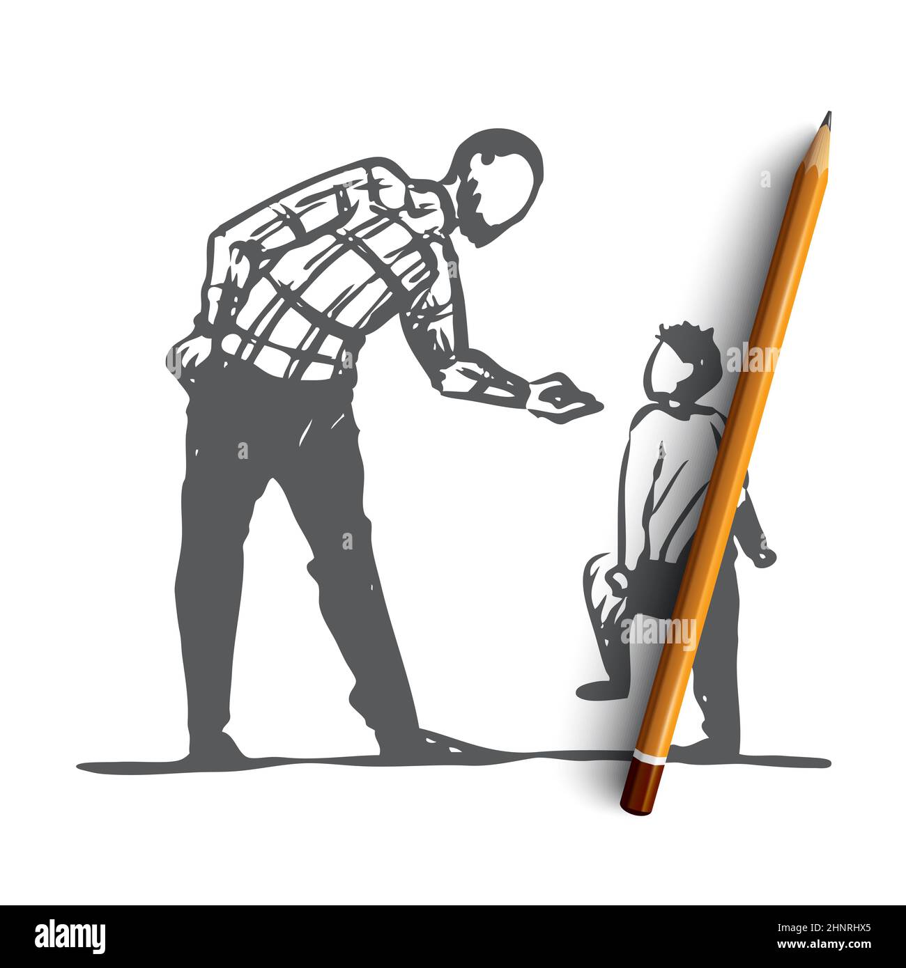 Son, father, angry, scold, conflict concept. Hand drawn father scolds ...