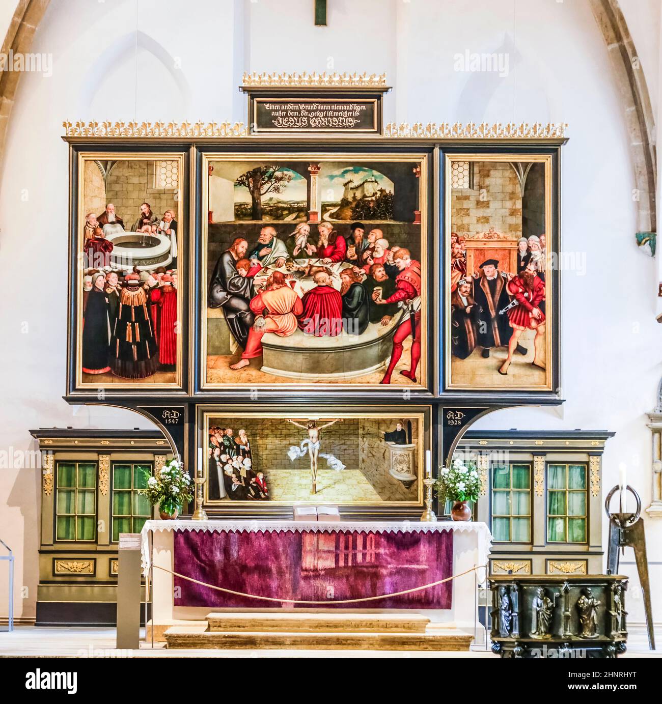 famous altar from Lucas Cranach in the civic church in Wittenberg Stock ...