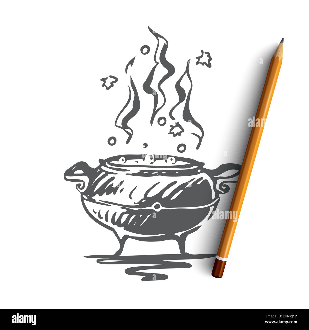 Pot, poison, Halloween, potion, holiday concept. Hand drawn preparation ...