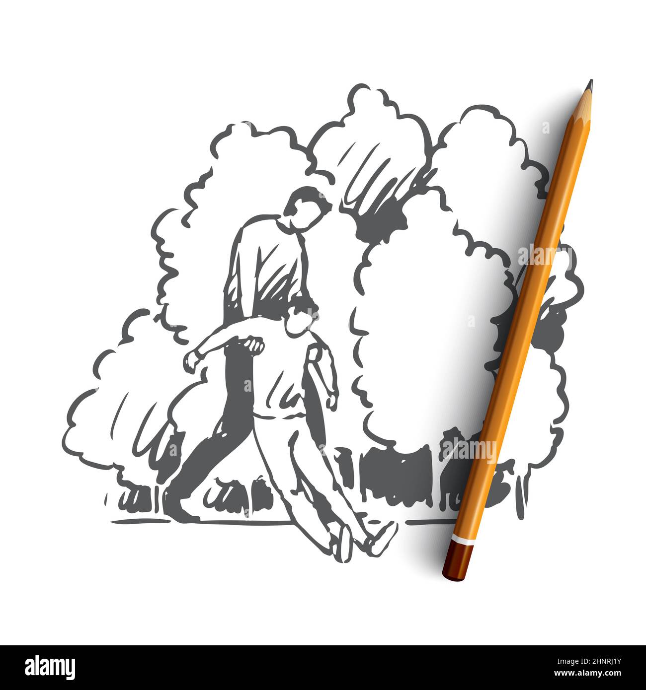 Help, fall, consciousness, lose, catch concept. Hand drawn man catches ...