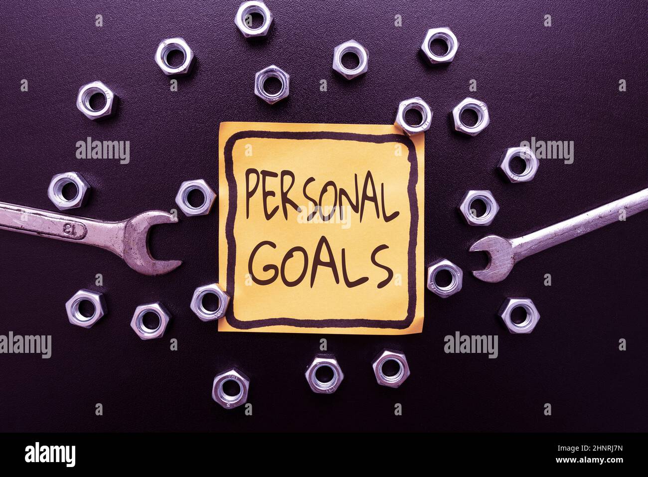 Text caption presenting Personal Goals, Business concept Target set by ...