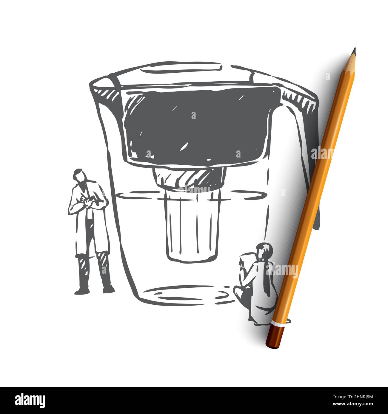 Water, purified, bottle, clean, filtration concept. Hand drawn chemist ...