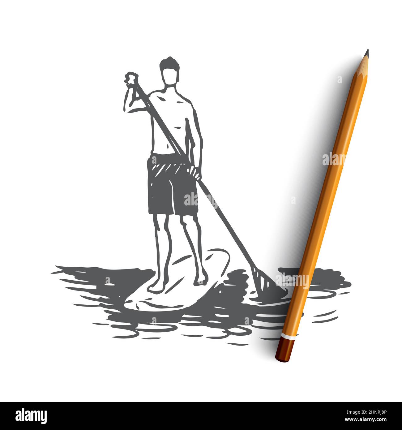 Sport, water, paddle, stand, sup concept. Hand drawn stand up paddle ...