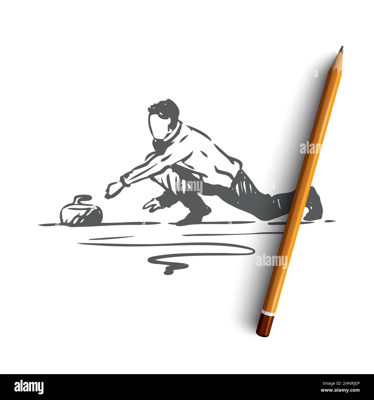 Curling, winter, sport, ice, stone concept. Hand drawn competition of ...