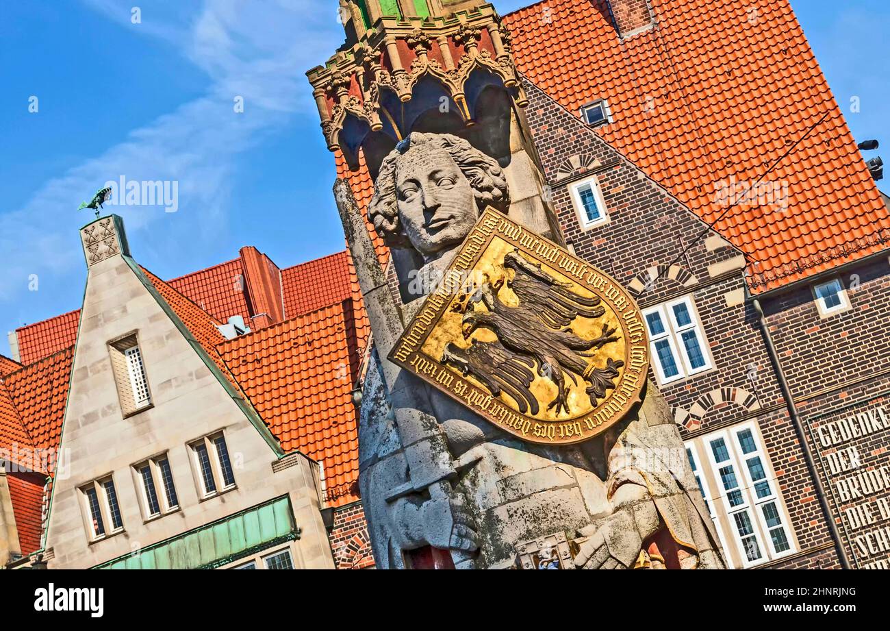 famous Roland statue at market place in Bremen Stock Photo - Alamy