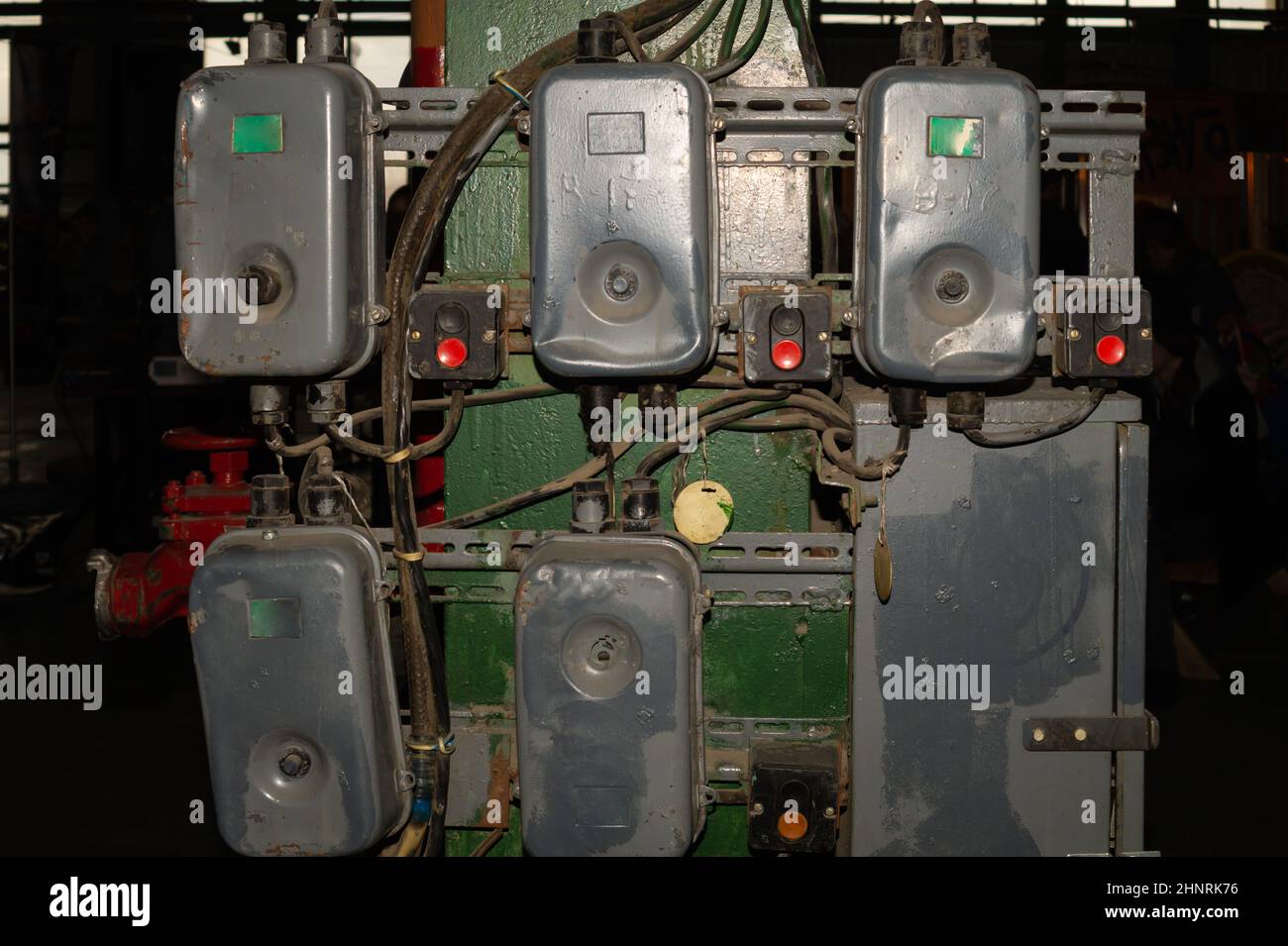 Retro switch box system. old power panel with buttons in the factory ...