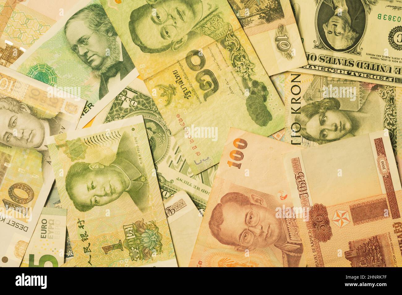 Different money from many countries. various currencies on the table ...
