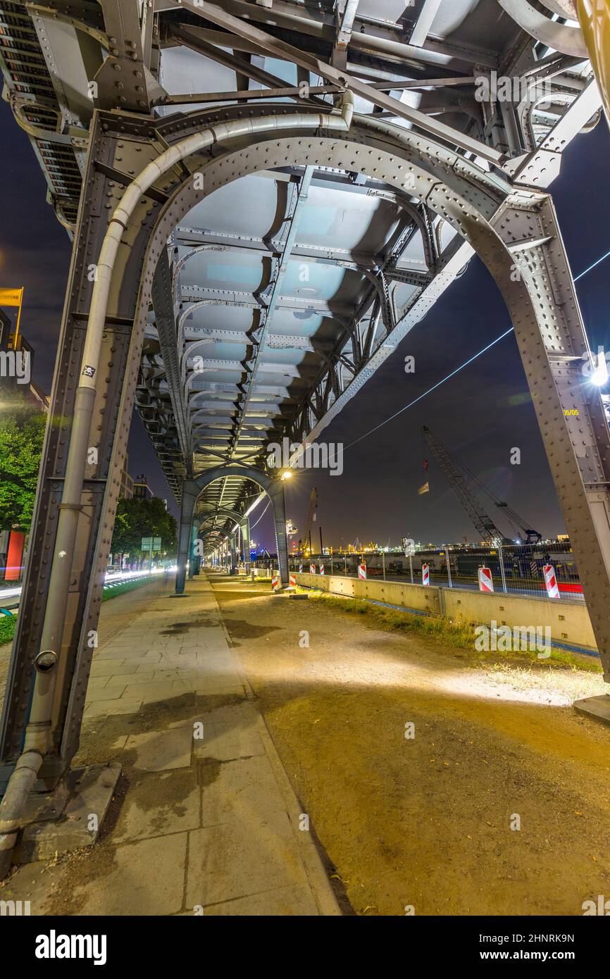 famous elevated train near Landungsbruecken by night Stock Photo - Alamy