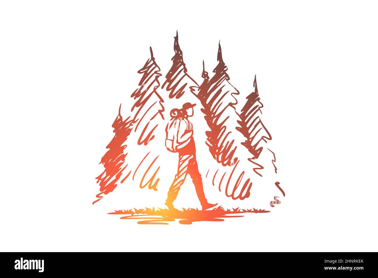 Backpack, travel, vacation, trip, adventure concept. Hand drawn man ...