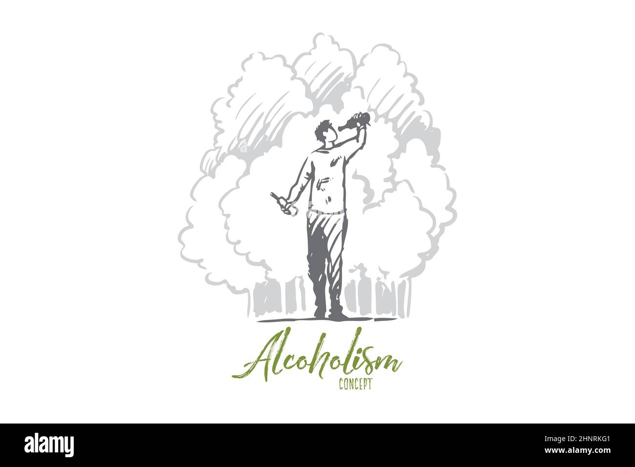 Alcoholism, man, drunk, bottle, alcoholic concept. Hand drawn drunk man ...