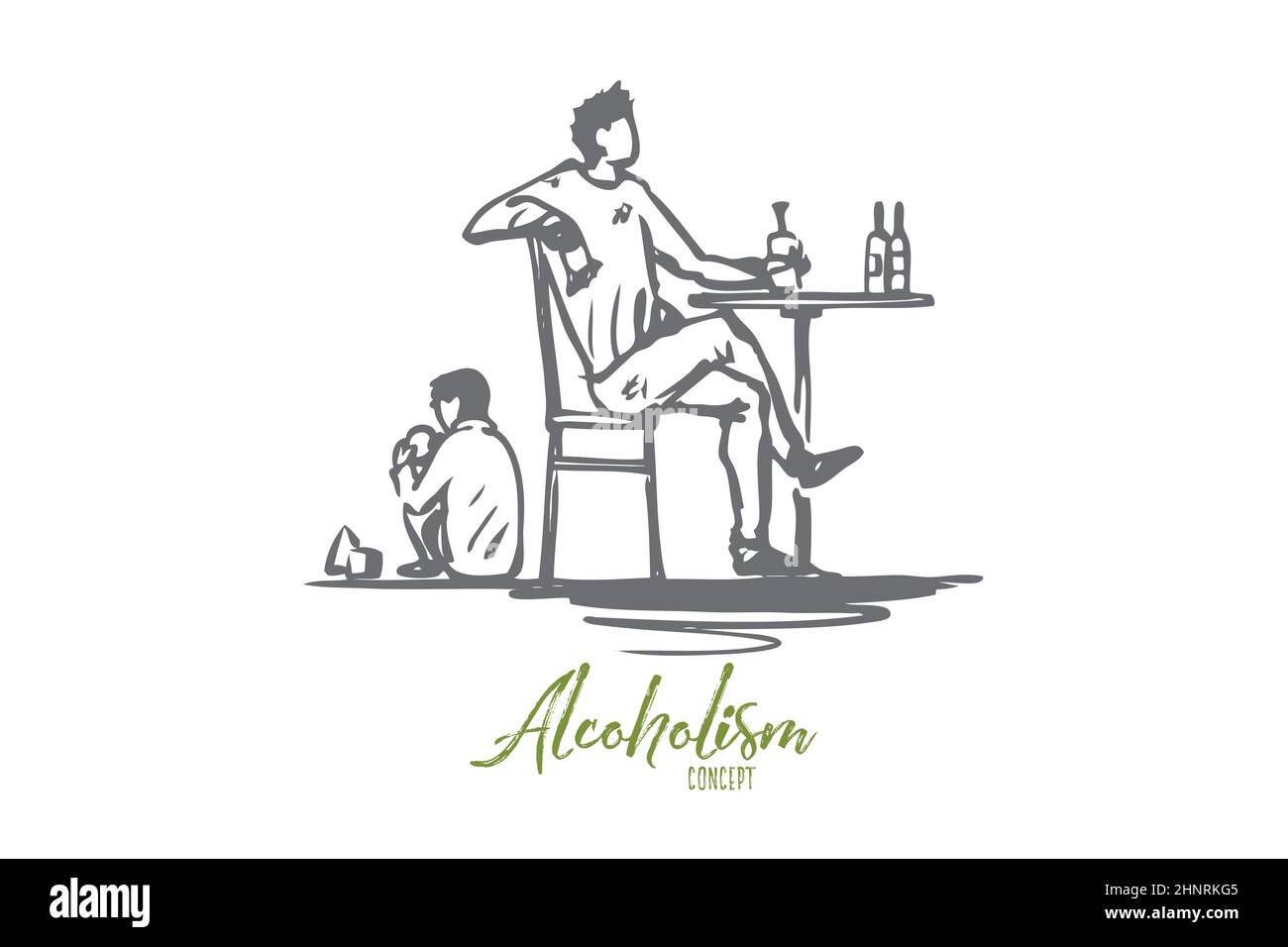 Father, alcohol, drunk, child, alcoholism concept. Hand drawn drunk ...