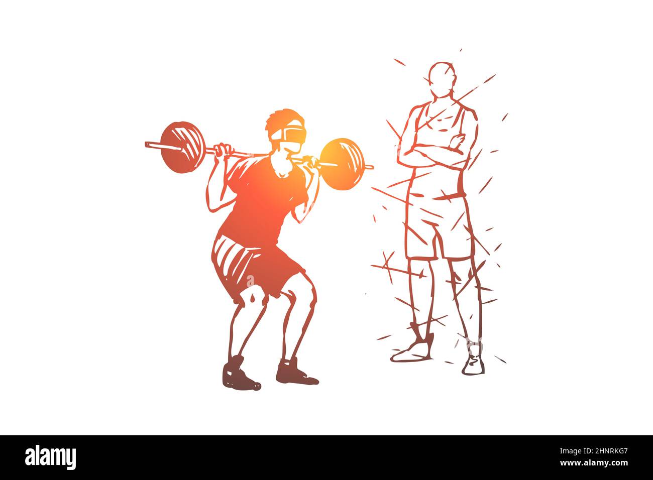 Home, gym, barbell, exercise, man, sport concept. Hand drawn man ...