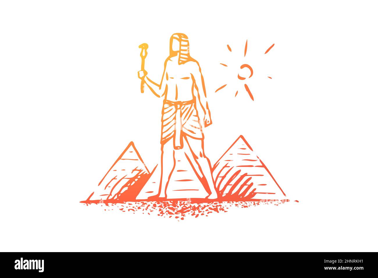 Egypt, pyramid, sphinx, ancient, desert concept. Hand drawn pharaoh and ...