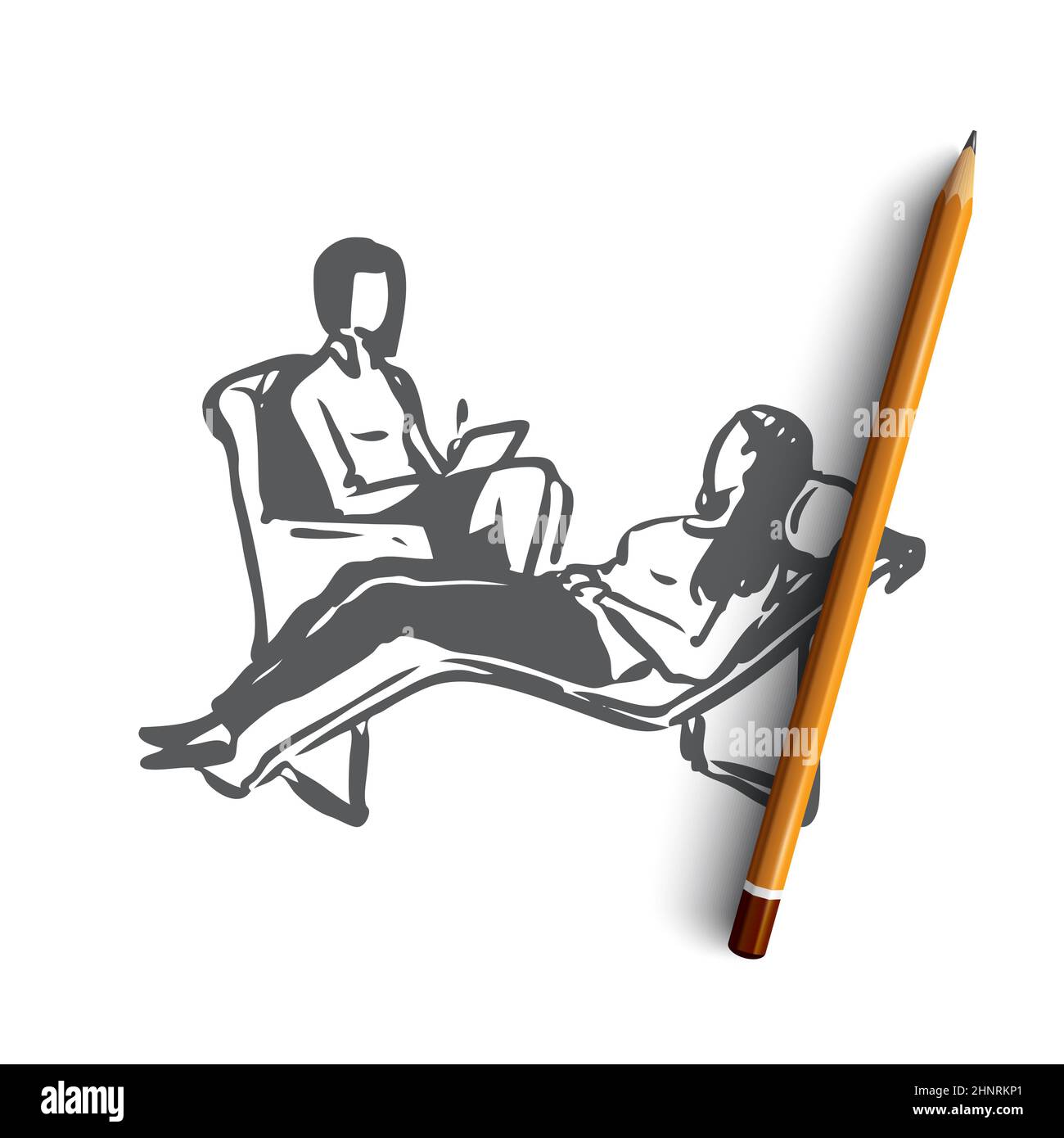 Psychotherapy, woman, patient, problem, talking concept. Hand drawn ...