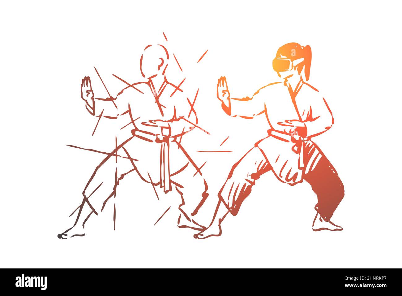 Martial, arts, fight, combat, training concept. Hand drawn woman ...