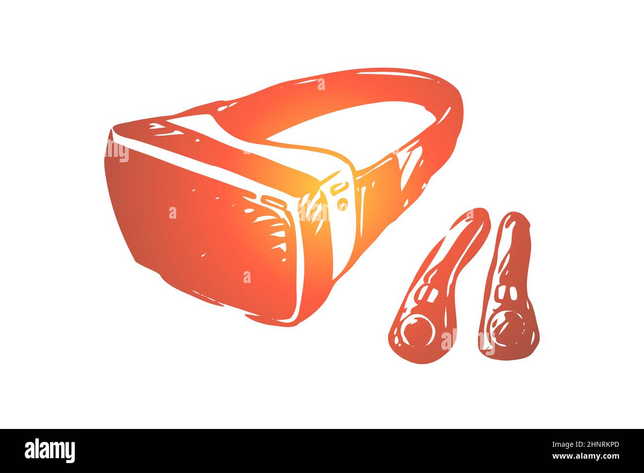 VR, equipment, reality, technology, glasses, game concept. Hand drawn ...