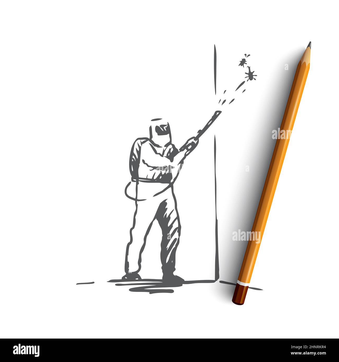 Pest, control, service, insect, toxic concept. Hand drawn person in ...