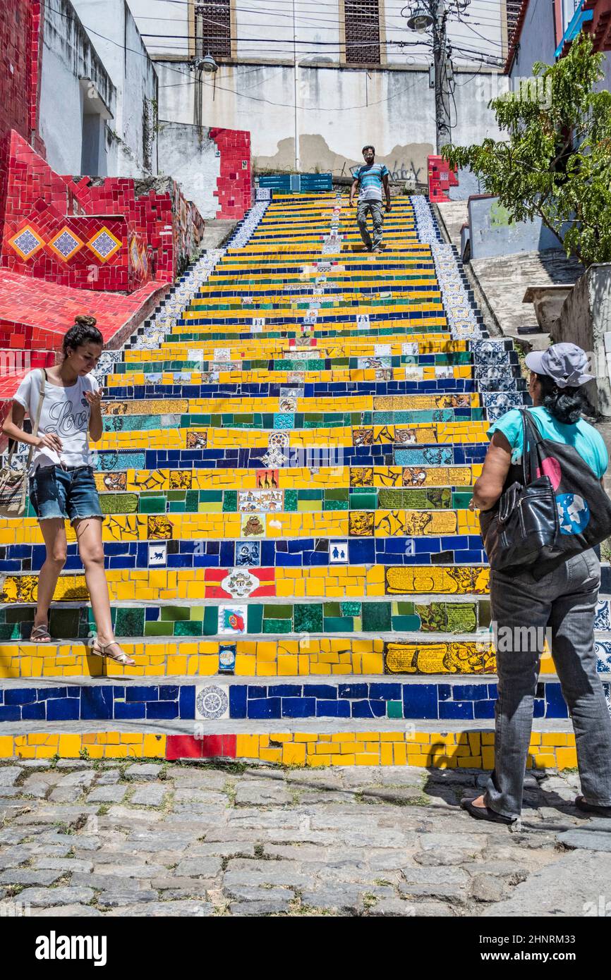 people at the Selaron Steps connecting Lapa and Santa Teresa in Rio ...