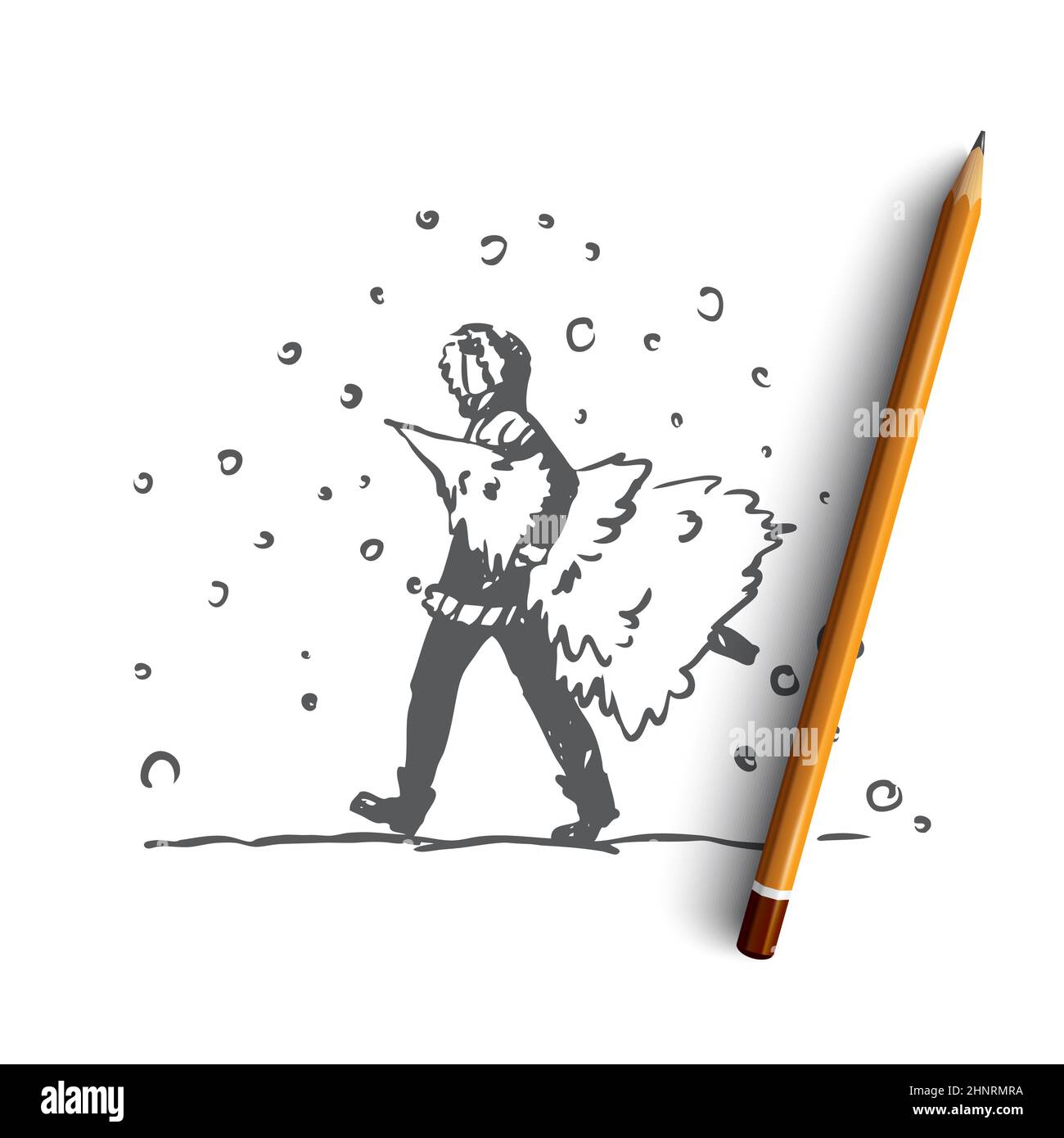 Christmas, tree, man, celebration, holiday concept. Hand drawn man ...