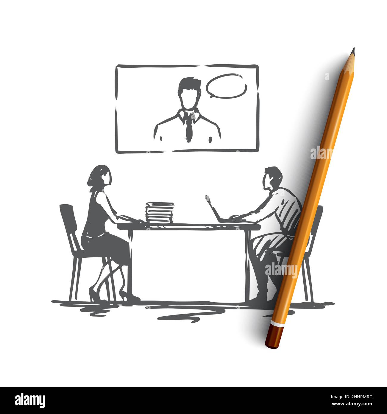 Online, meeting, office, conference, business concept. Hand drawn ...