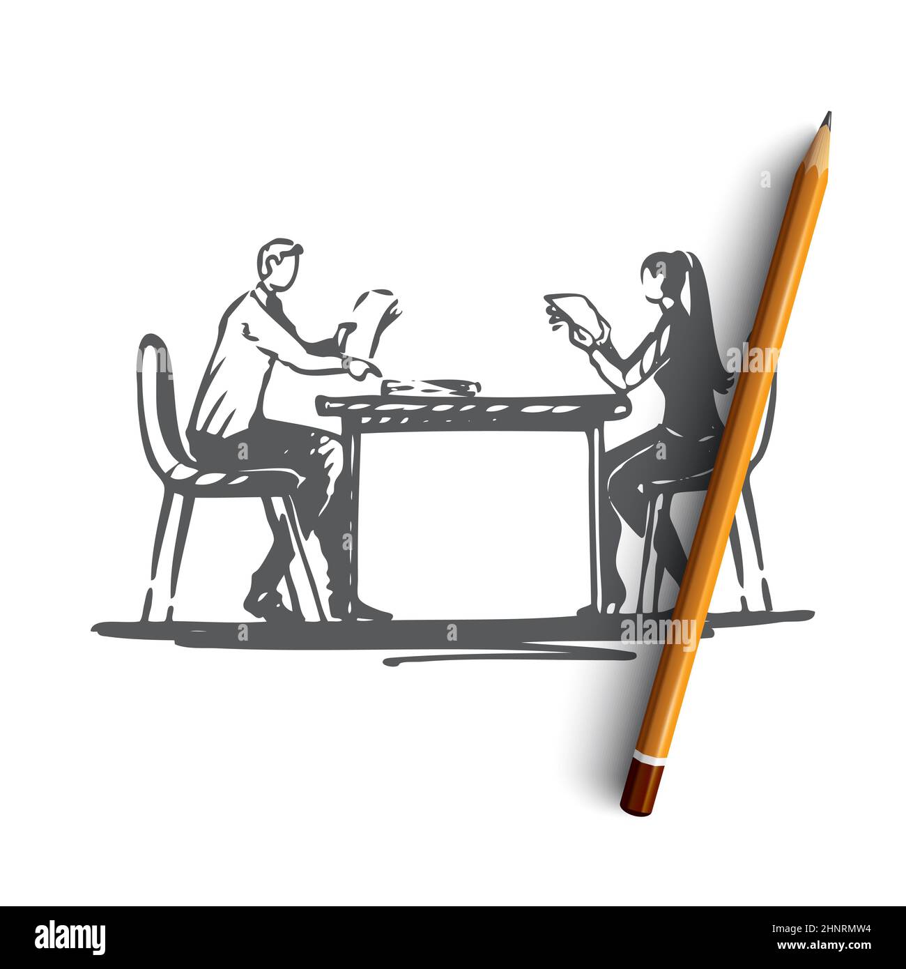 Business, partner, office, table, meeting concept. Hand drawn business ...