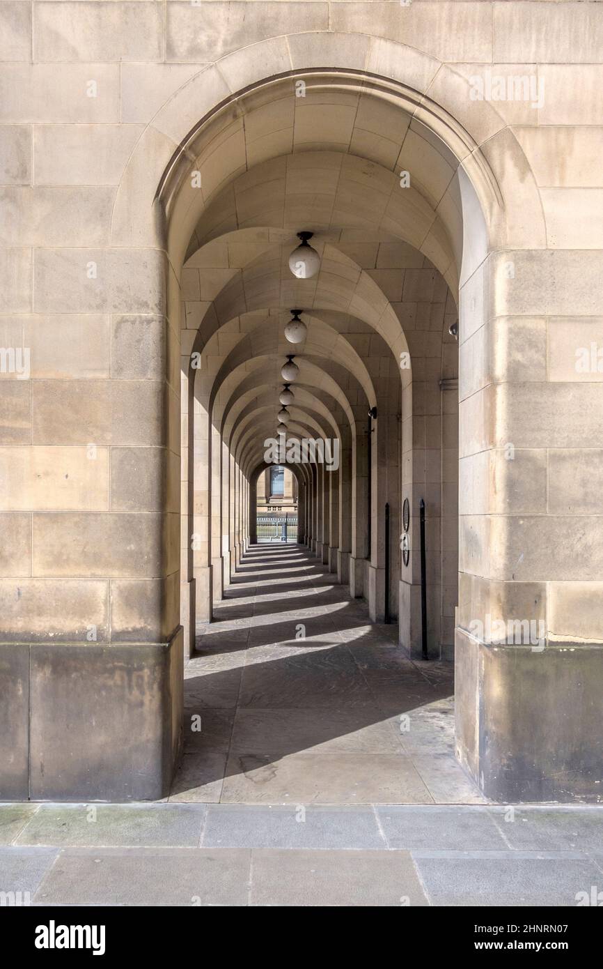 arc with shadow at an old historic shopping arcade in Manchester Stock ...