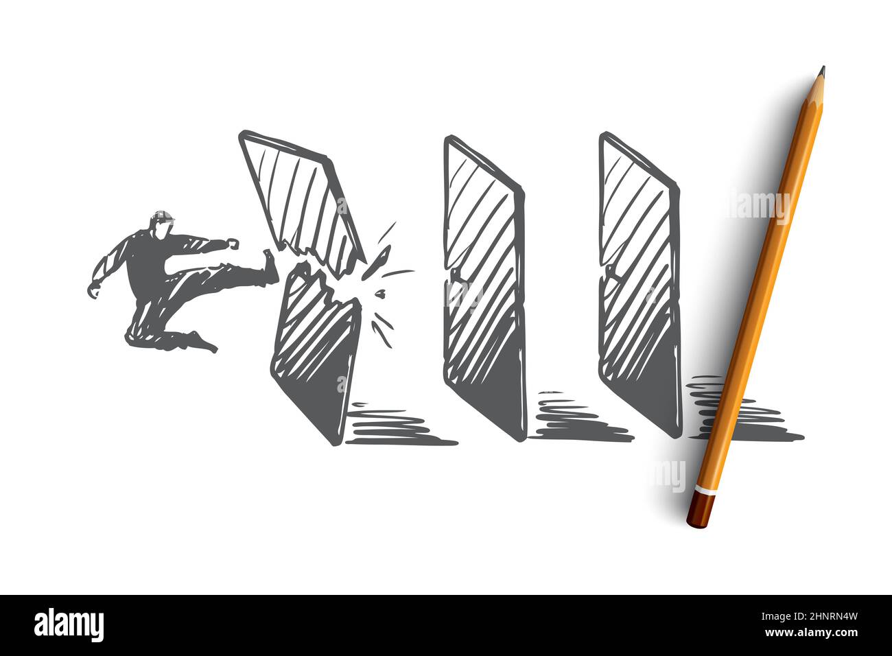 Achievement, goal, startup, businessman, success concept. Hand drawn ...