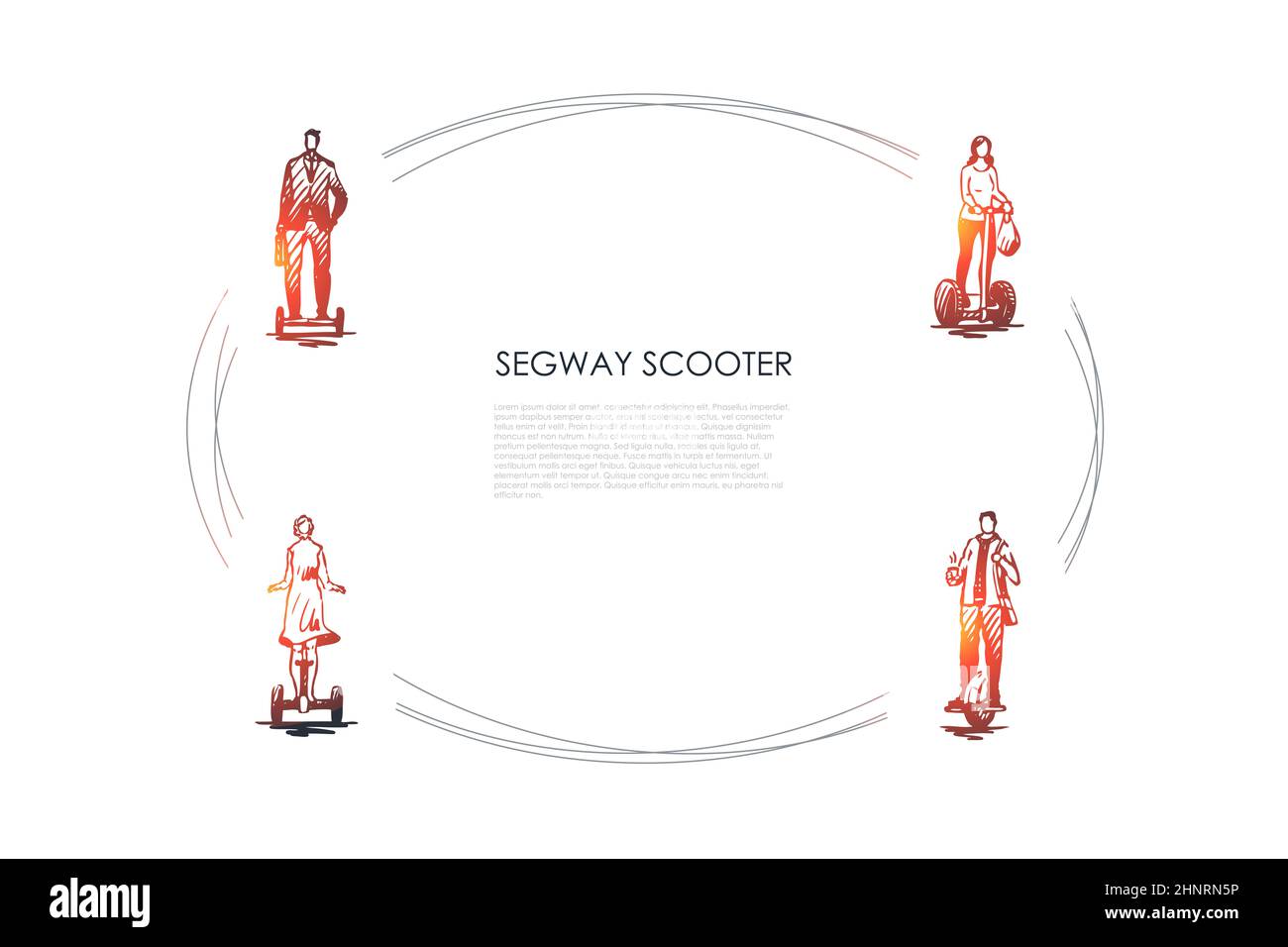 Segway scooters - businessman, girls and man riding segway vector ...