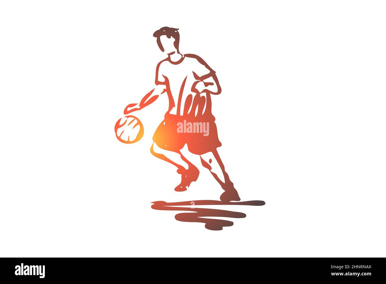 Boy, sport, basketball, ball, sport concept. Hand drawn teen boy ...