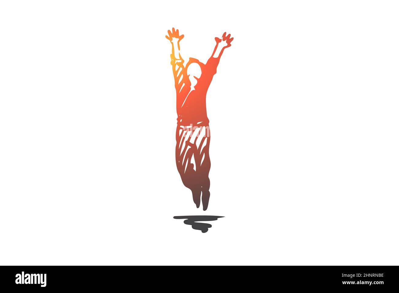 Man, jumping, active, health, motion concept. Hand drawn happy male ...