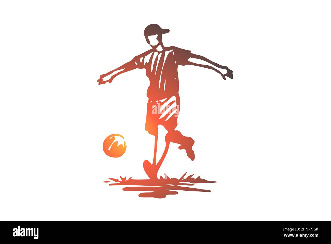 Boy, sport, soccer, ball, child concept. Hand drawn teen boy playing ...