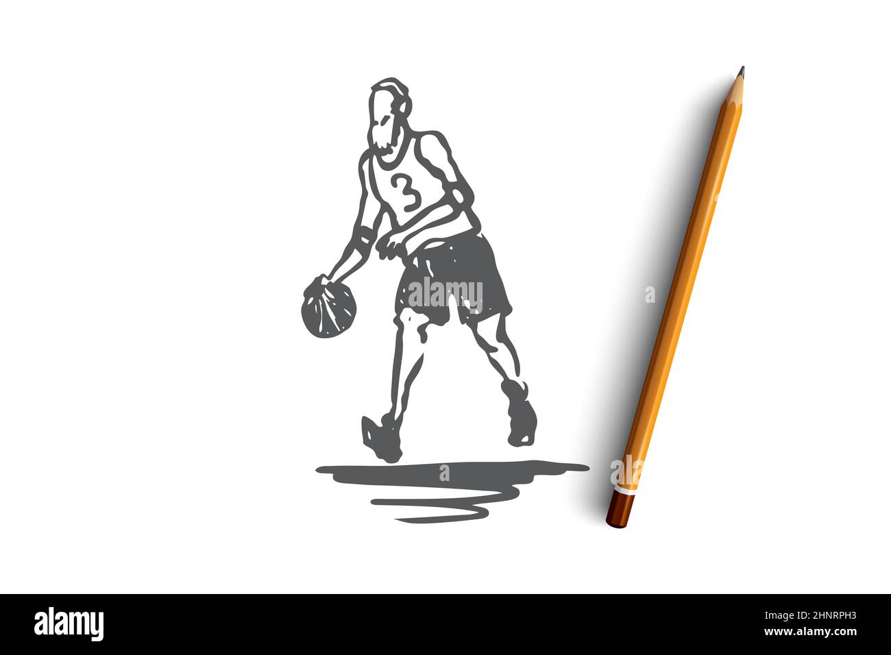 Old, man, play, basketball, activity concept. Hand drawn old mature man ...