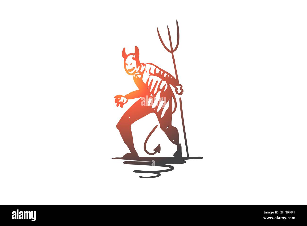 Halloween, monster, devil, scary, pitchfork concept. Hand drawn ...
