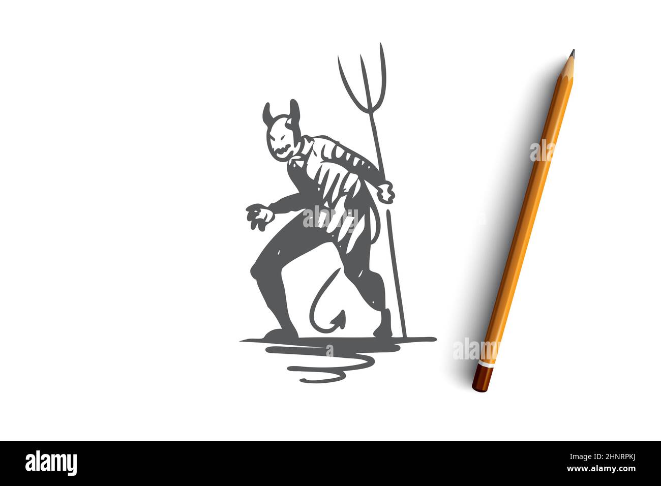 Halloween, monster, devil, scary, pitchfork concept. Hand drawn ...