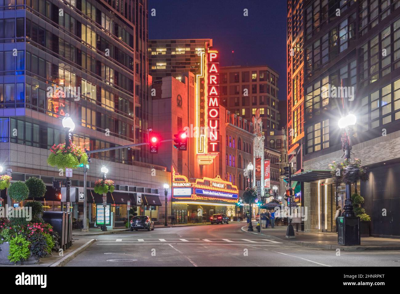 view to famous historic theater district in Boston by night Stock Photo ...