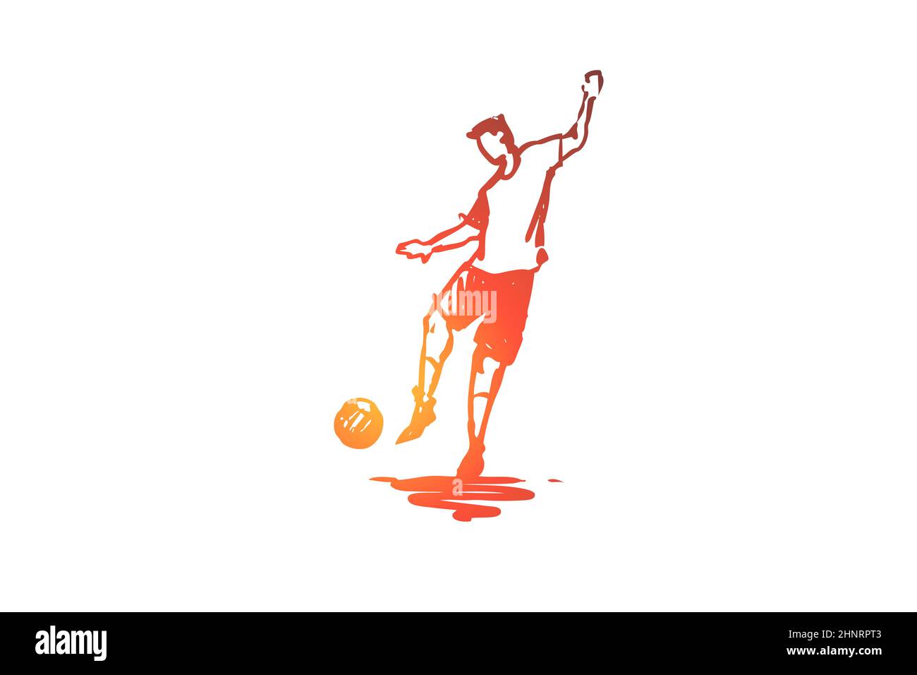 Forward, football, player, action, goal concept. Hand drawn footbal ...