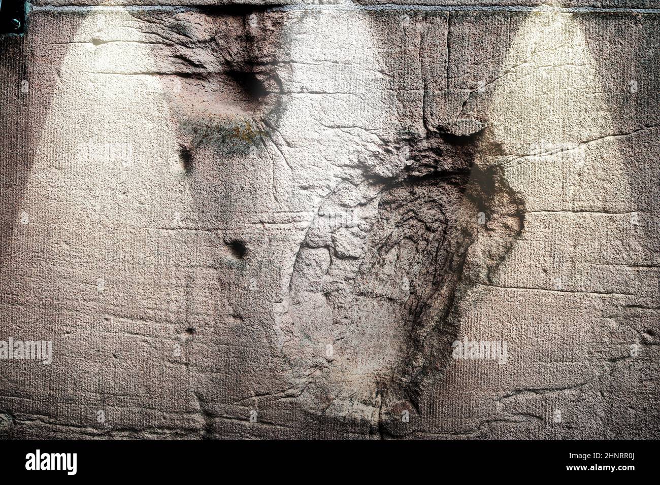 Close up view on concrete wall textures with three spotlights in high ...