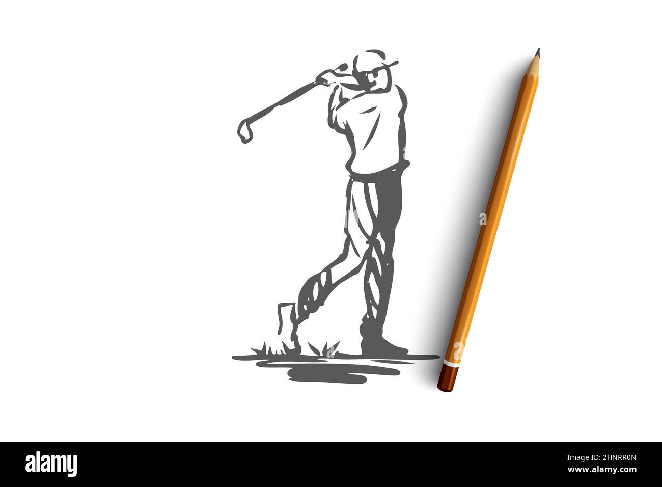 Golf, tournament, game, sport, golfer concept. Hand drawn player on ...