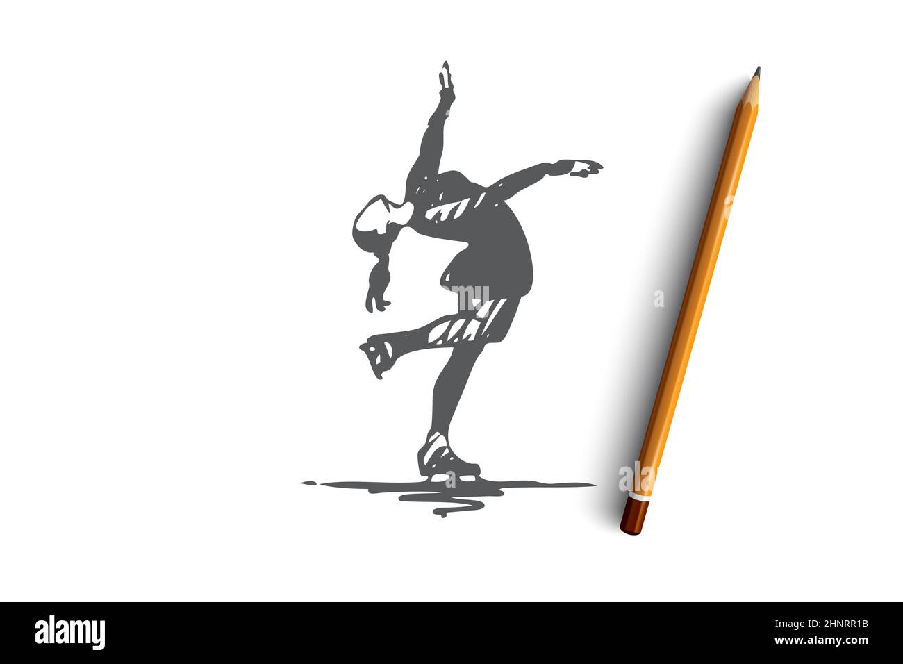 Figure, skating, woman, sport, ice concept. Hand drawn female skater on ...