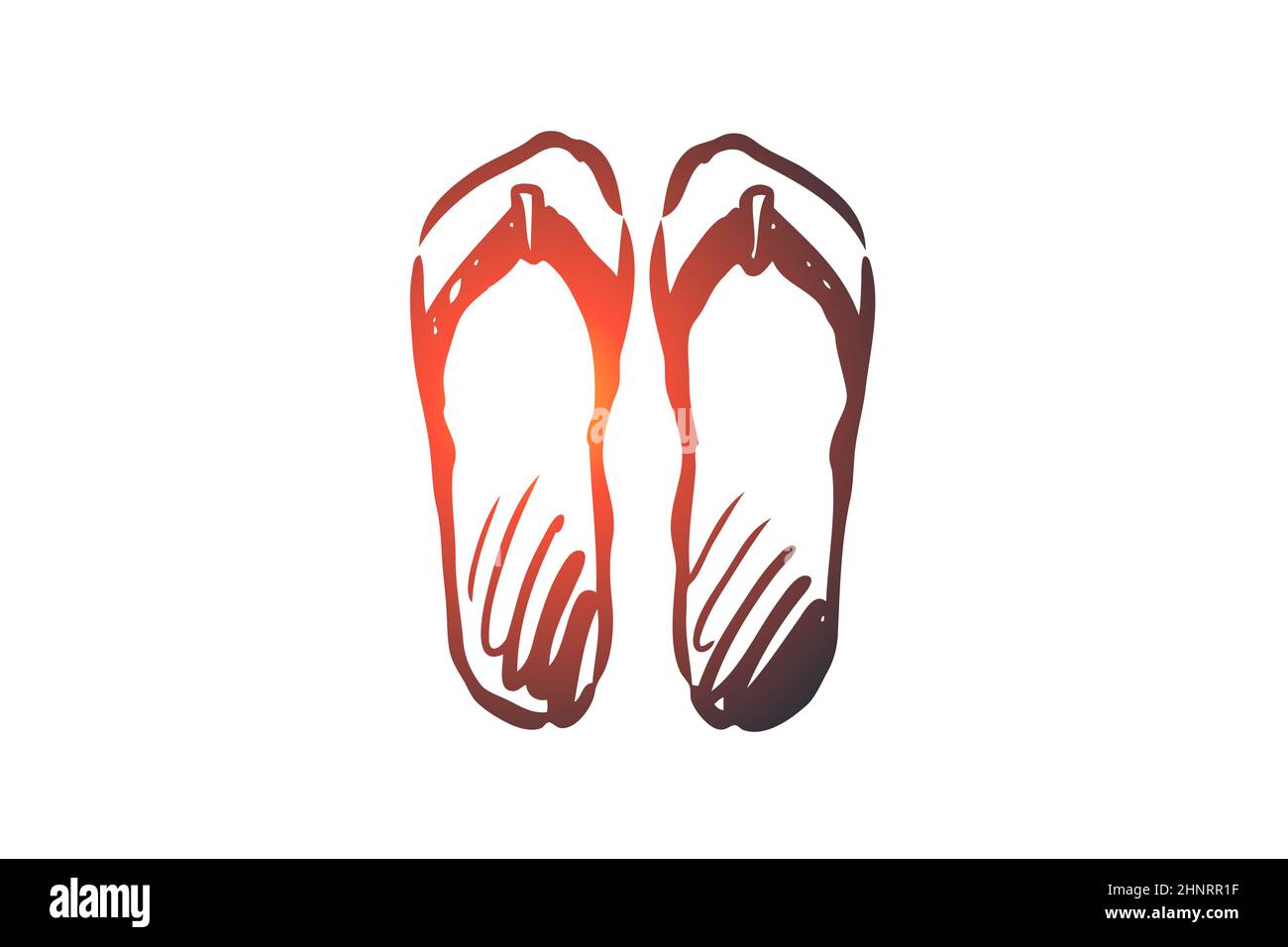 Flip-flops, shoes, footwear, summer, beach concept. Hand drawn pair of ...