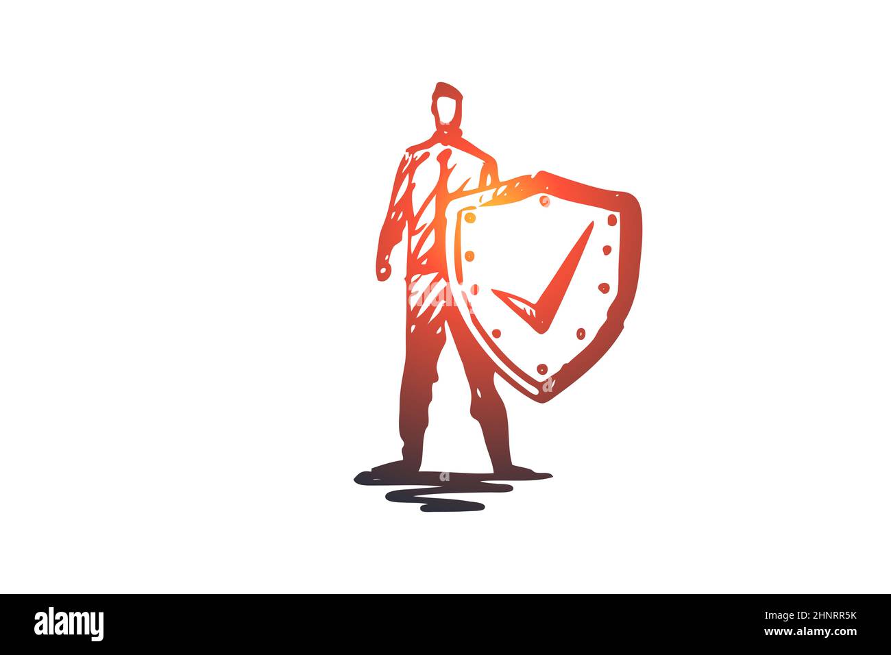 Life, save, shield, safety, protection concept. Hand drawn safeguard ...