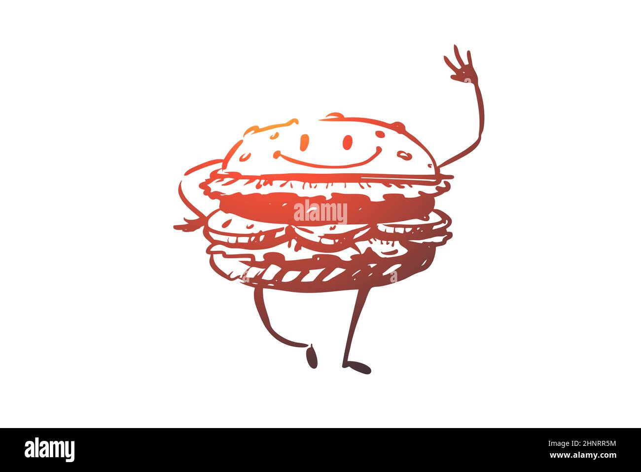Hamburger, beef, meal, fast food, eat concept. Hand drawn funny ...