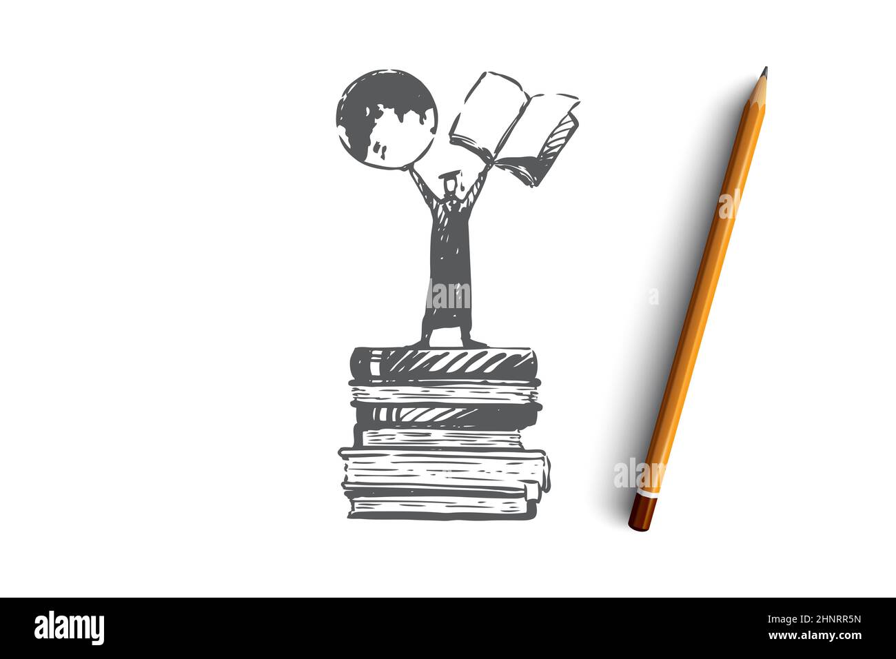 Knowledge, power, books, student, learning concept. Hand drawn person ...