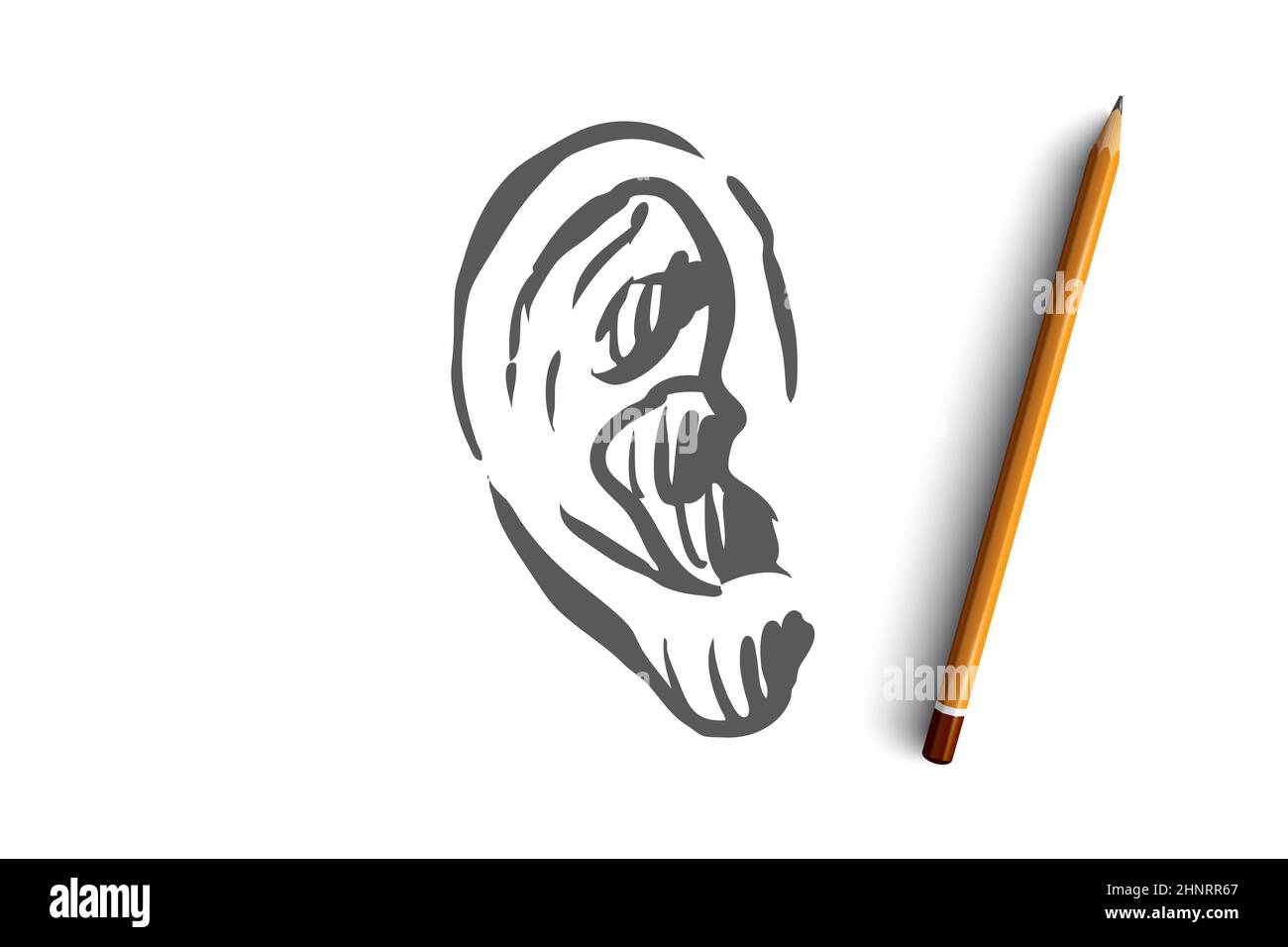 Hearing, listen, ear, deaf, care, medicine concept. Hand drawn human ...