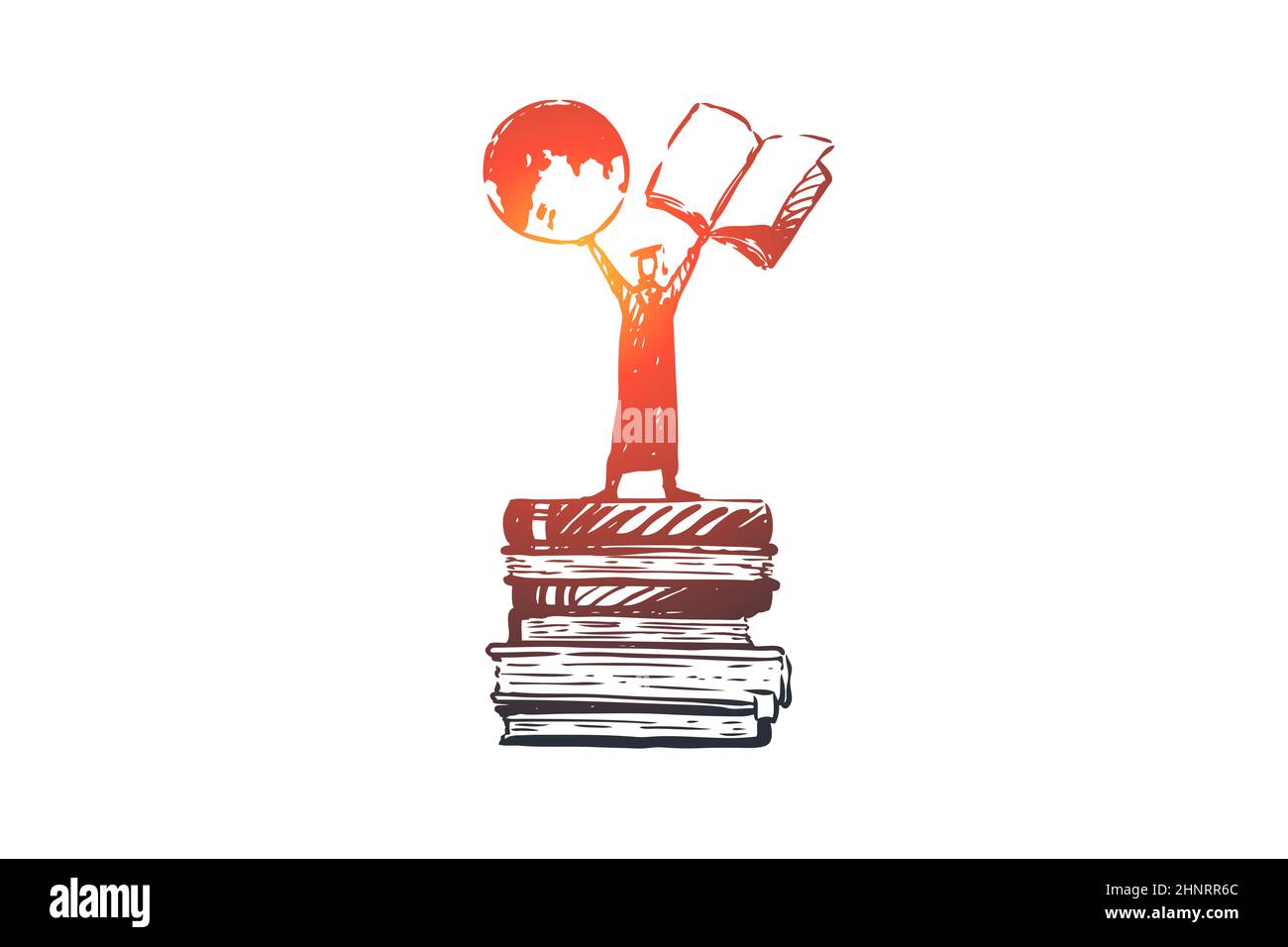 Knowledge, power, books, student, learning concept. Hand drawn person ...